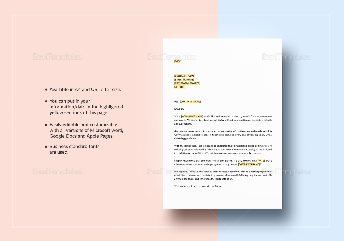 Announcement of Catalog Price Reductions Template in Word, Google Docs ...
