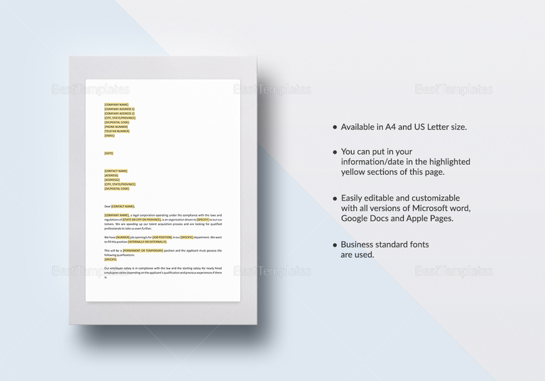 Letter for Notice for Job Opening Template in Word, Google Docs, Apple ...