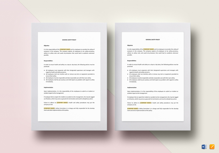 General Safety Policy Template in Word, Google Docs, Apple Pages