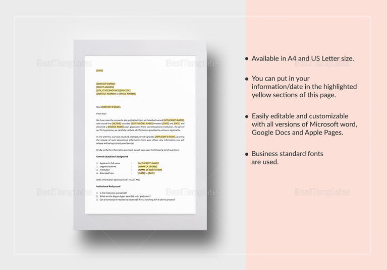 Educational Reference Check Letter Template in Word, Google Docs, Apple ...