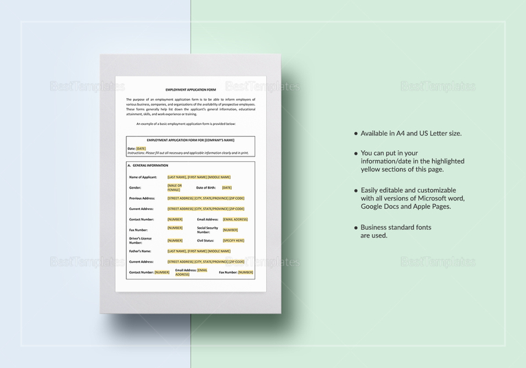 Employment Contract Worksheet Template in Word, Google Docs, Apple Page