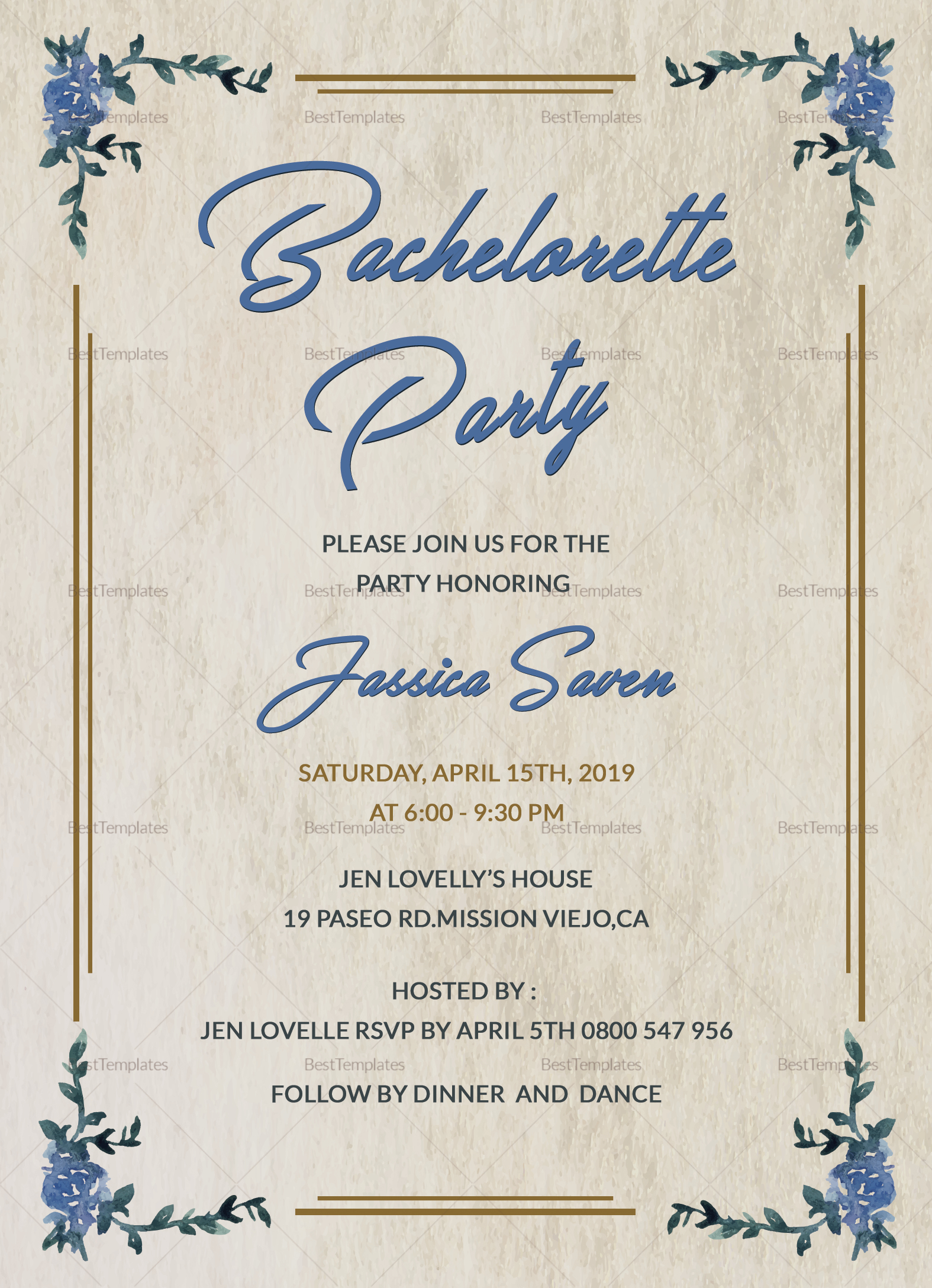 Floral Bachelorette Party Invitation Design Template in Word, PSD ...