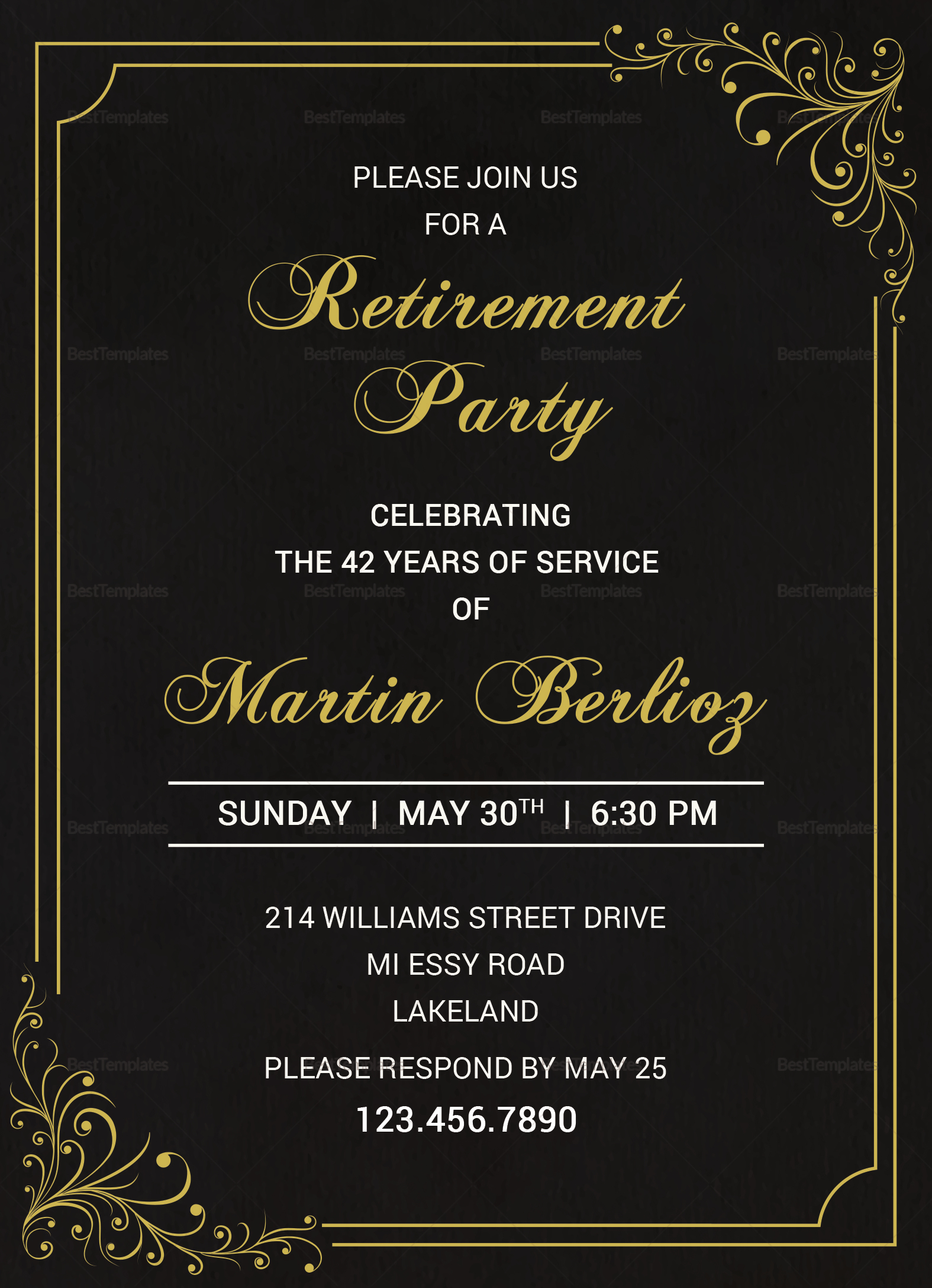 Black Gold Retirement Invitation Design Template In PSD Word Publisher