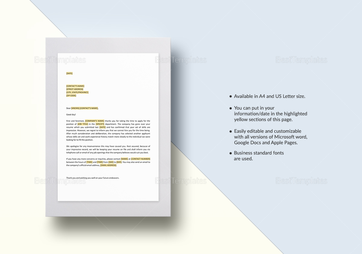 Negative Response to Job Candidate Post Interview Template in Word ...