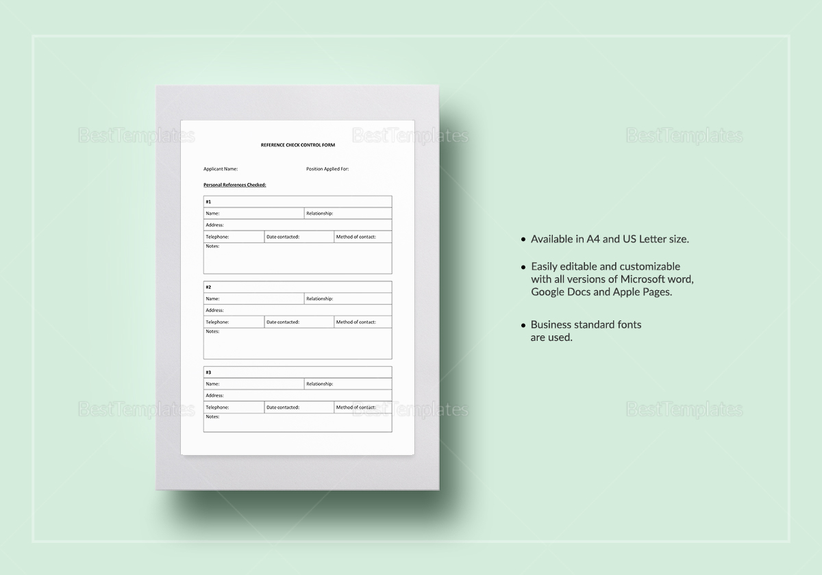 Reference Checking Template in Word, Google Docs, Apple Pages