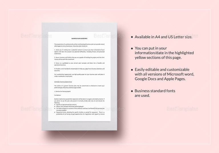 Business Plan Guidelines Template in Word, Google Docs, Apple Pages