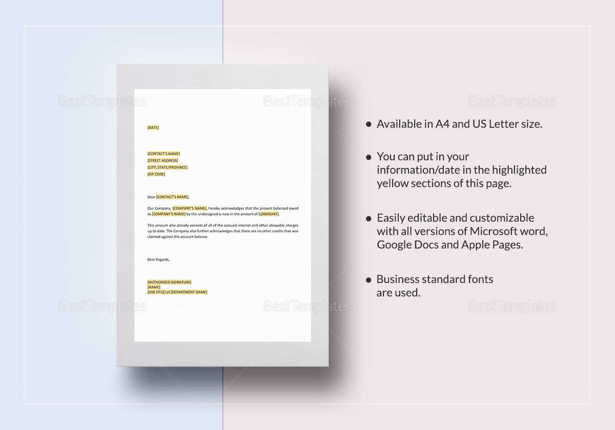 Notice of Debt Acknowledgement Template in Word, Google Docs, Apple Pages