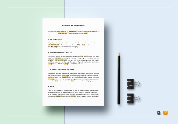 Work Hours and Reporting Policy Template in Word, Google Docs, Apple Pages