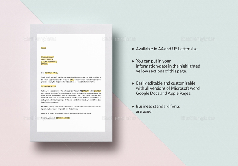 Notice of Intention to Foreclose Template in Word, Google Docs, Apple Pages