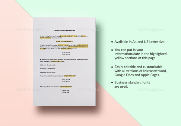 Telemarketing Script Template in Word, Google Docs, Apple Pages