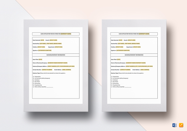 Loan Application Review Form Template in Word, Google Docs, Apple Pages