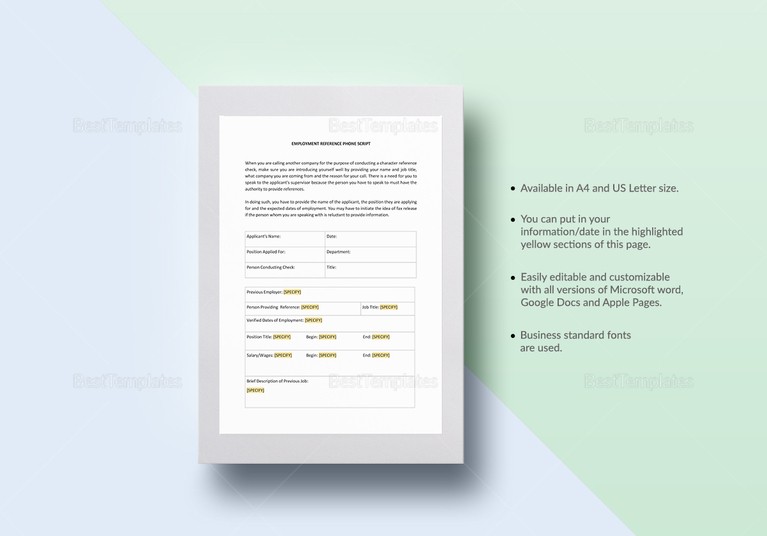 Reference Check Script Template in Word, Google Docs, Apple Pages