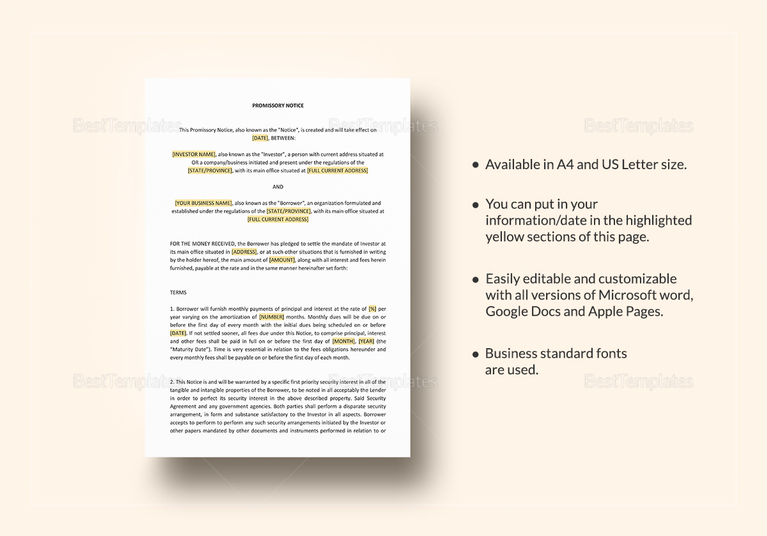 General Promissory Note Template in Word, Google Docs, Apple Pages