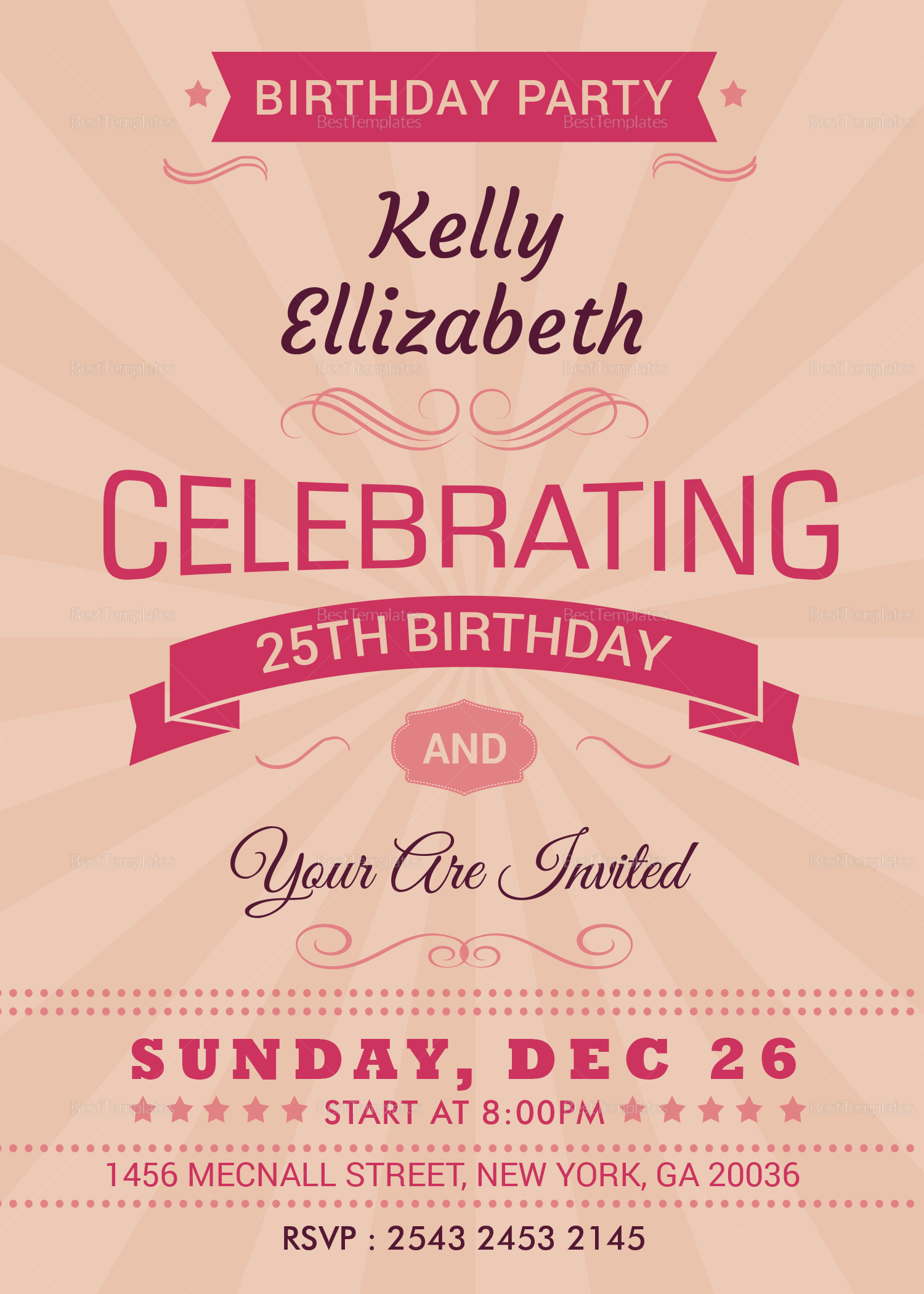 Happy Retro Birthday Party Invitation Card Design Template In PSD Word 