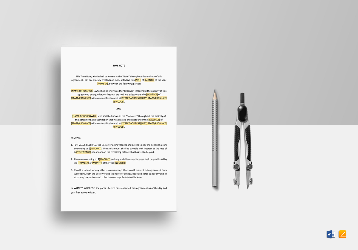 Time Note Template in Word, Apple Pages