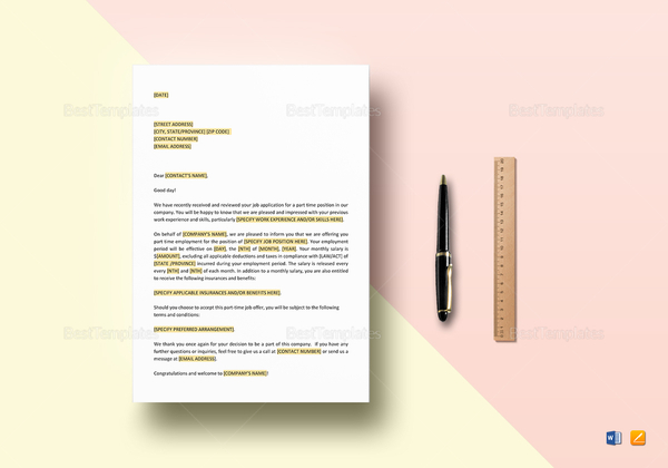 Part Time Employment Offer Letter Template in Word, Google Docs, Apple ...
