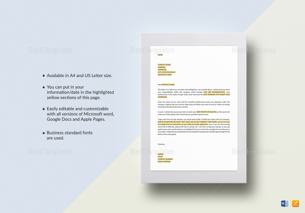 Job Performance Warning Letter Template in Word, Google Docs, Apple Pages