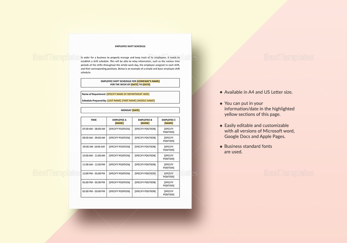 Employee Shift Schedule Template in Word, Google Docs, Apple Pages