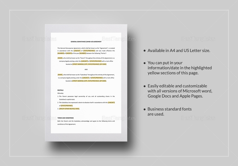 General Conveyance Agreement Wind-Up Template in Word, Google Docs ...