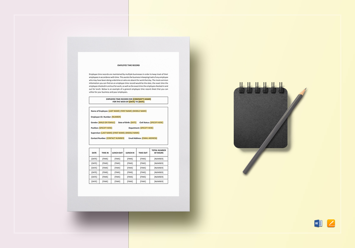Employee Time Record Template in Word, Google Docs, Apple Pages