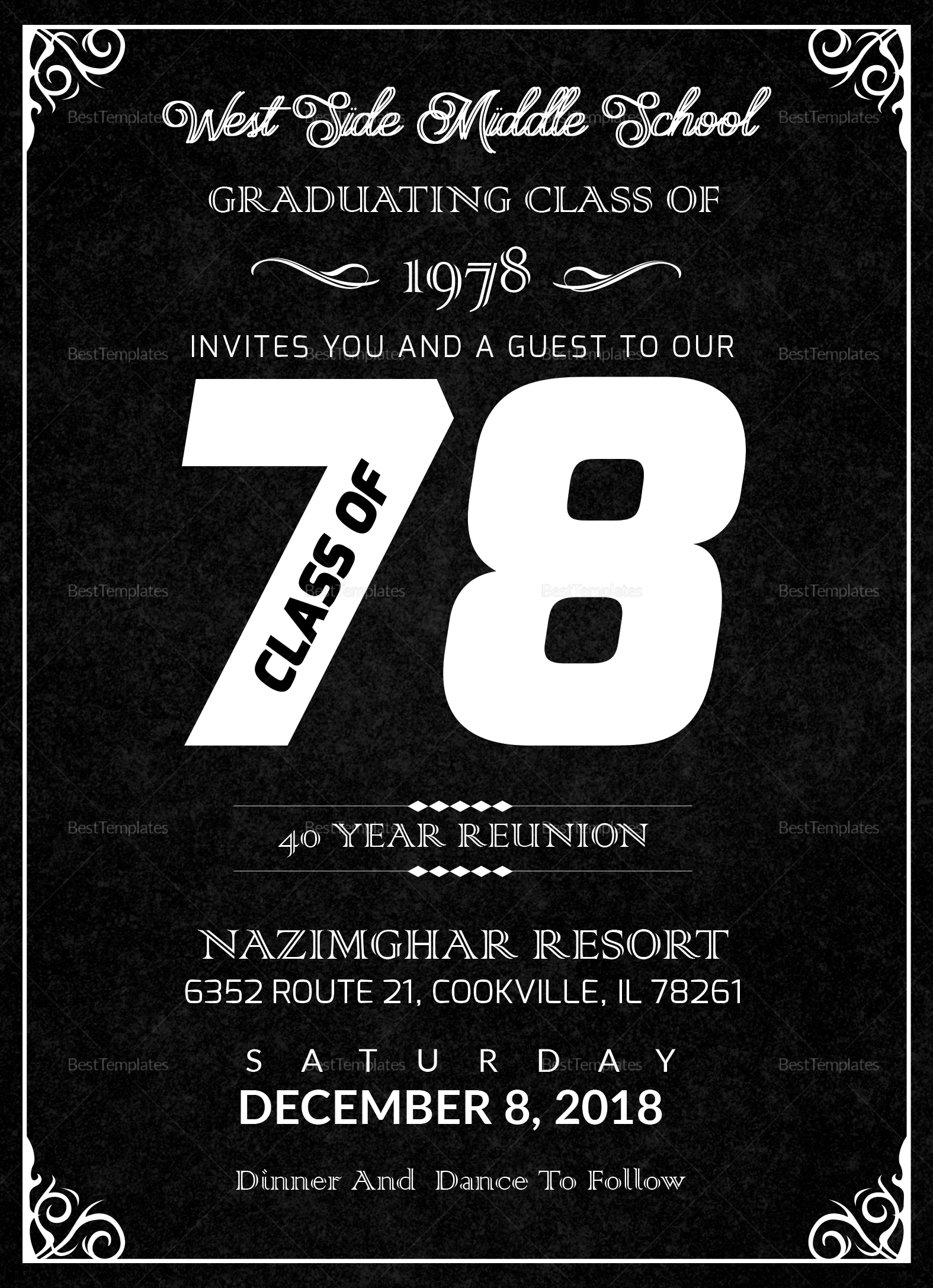 Classic Reunion Invitation Design Template in Word, PSD, Publisher