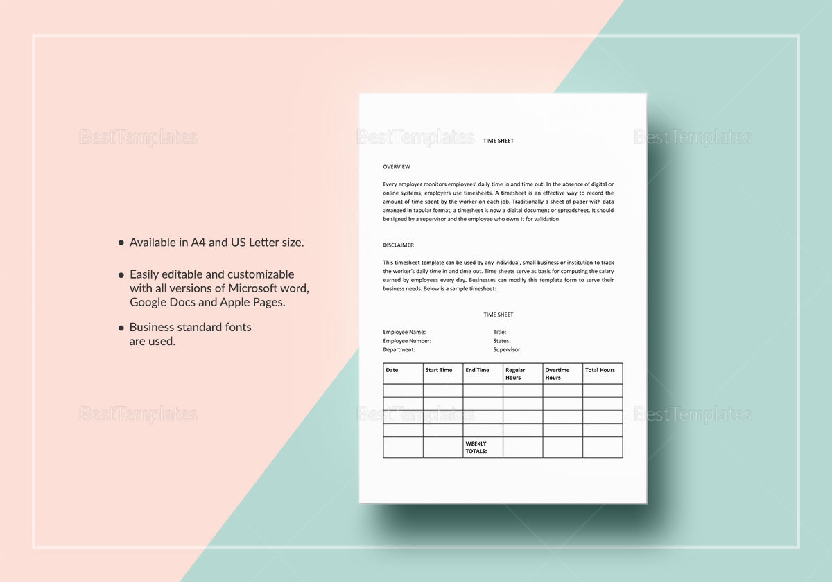 Time Sheet Template in Word, Google Docs, Apple Pages