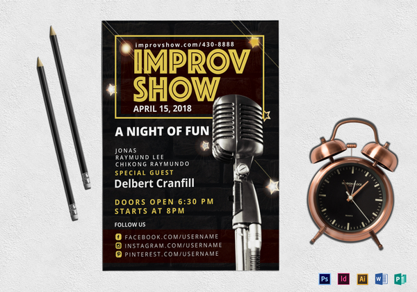 Improv Flyer Design Template in PSD, Word, Publisher, Illustrator, InDesign