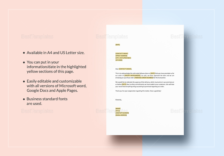Letter Purchase Order Issued on Acceptance of Delivery Date Template in ...
