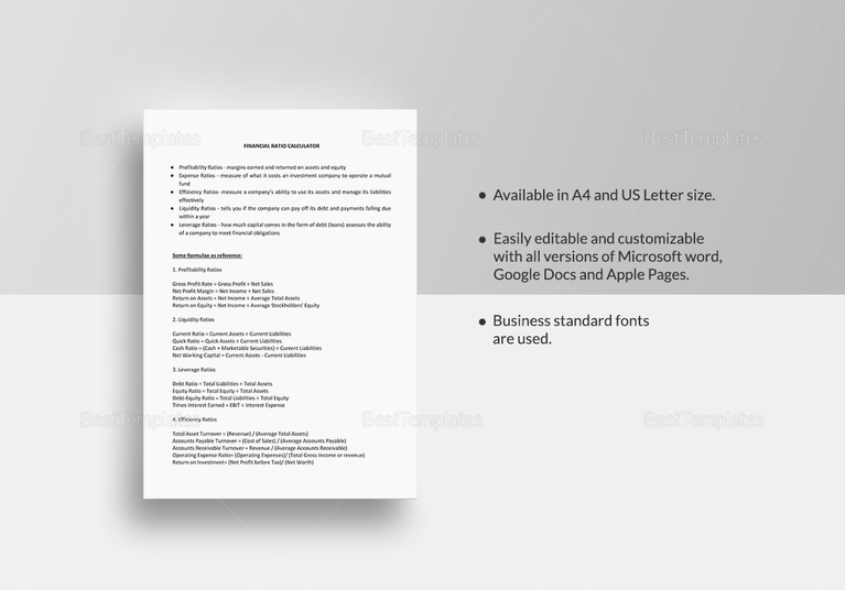 Financial Ratio Calculator Template in Word, Google Docs, Apple Pages