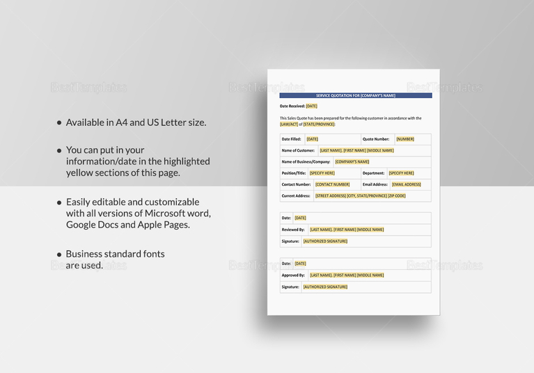 Service Quotation Template in Word, Google Docs, Apple Pages