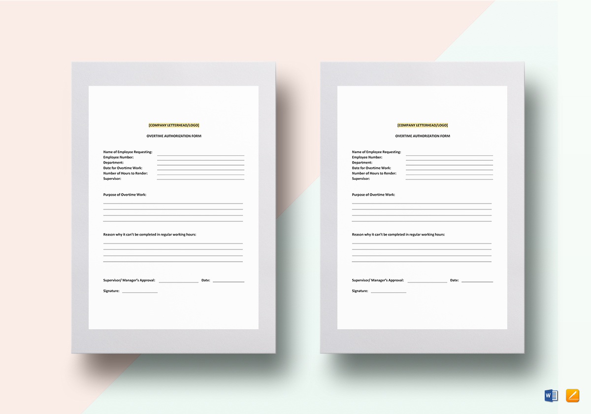 Overtime Authorization Template in Word, Google Docs, Apple Pages