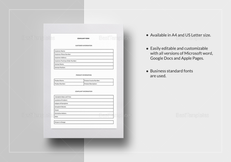 Customer Complaint Form Template in Word, Google Docs, Apple Pages