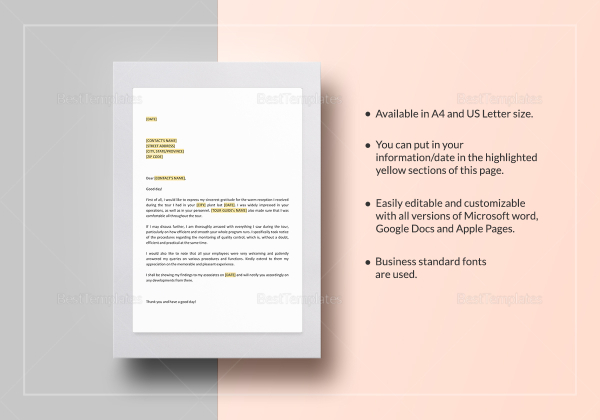 Thank You for Tour Template Template in Word, Google Docs, Apple Pages