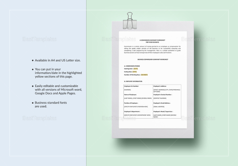 Commission Summary Template in Word, Google Docs, Apple Pages