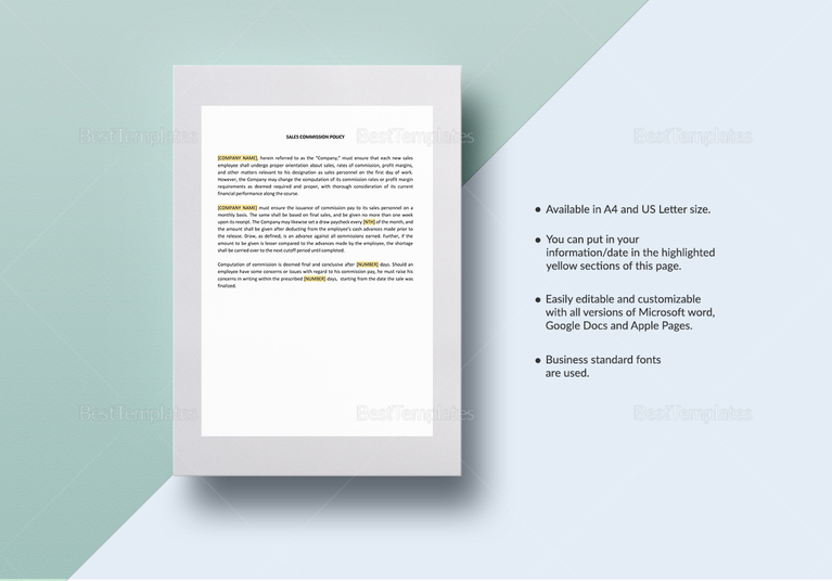Sales Commission Policy Template in Word, Google Docs, Apple Pages
