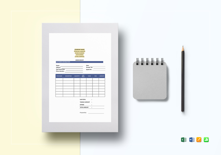 Order Receipt Template in Word, Excel, Google Docs, Apple Pages and Numbers