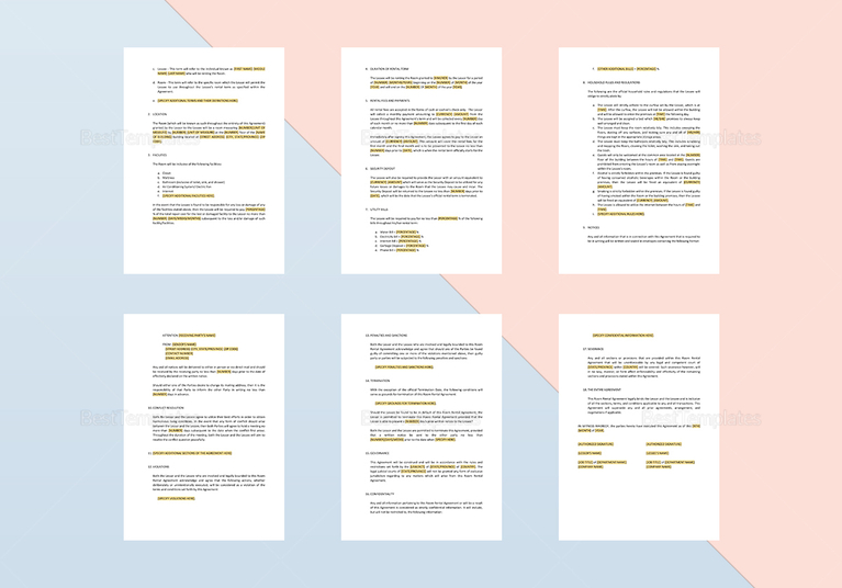 Sample Room Rental Agreement Template in Word, Google Docs, Apple Pages