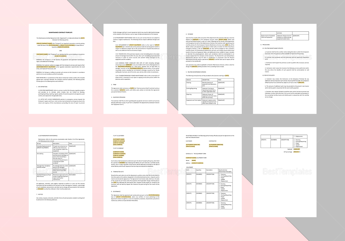 Maintenance Contract Template in Word, Google Docs, Apple Pages