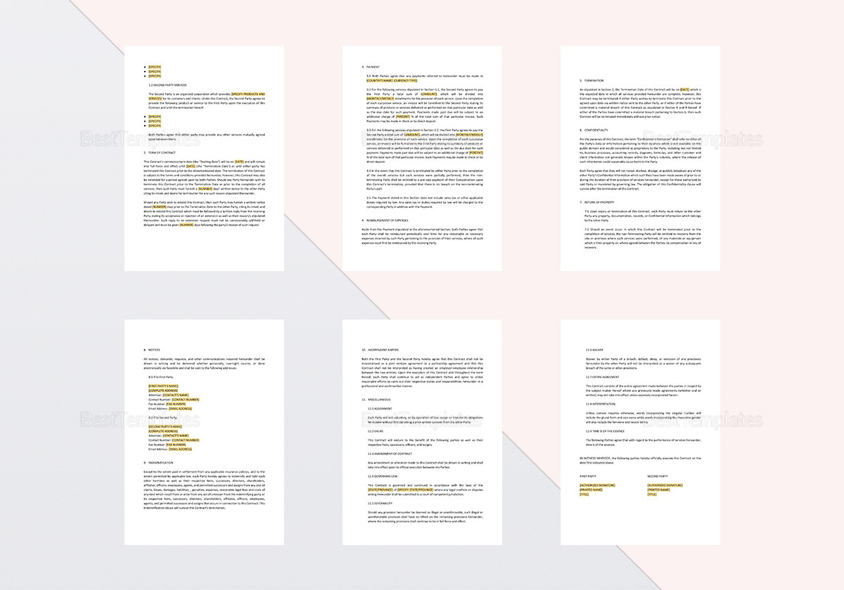 Business Contract Template in Word, Google Docs, Apple Pages