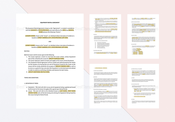 Equipment Rental Agreement Template in Word, Google Docs, Apple Pages