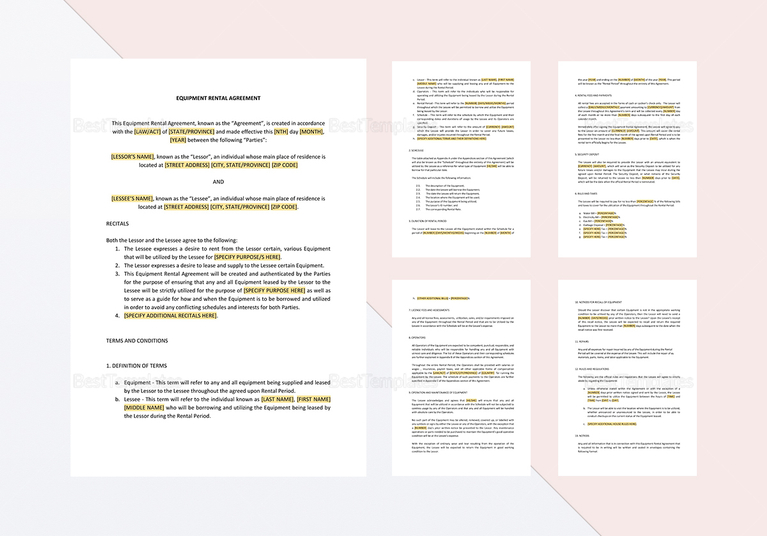 Equipment Rental Agreement Template in Word, Google Docs, Apple Pages