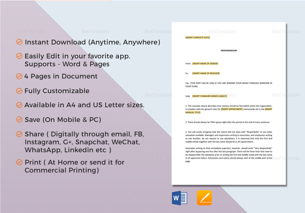 Business Memo Example Template in Word, Google Docs, Apple Pages