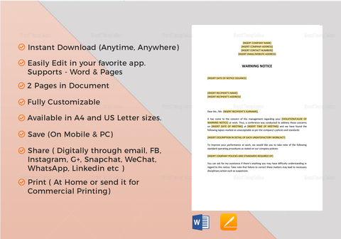 Warning Notice Template in Word, Google Docs, Apple Pages