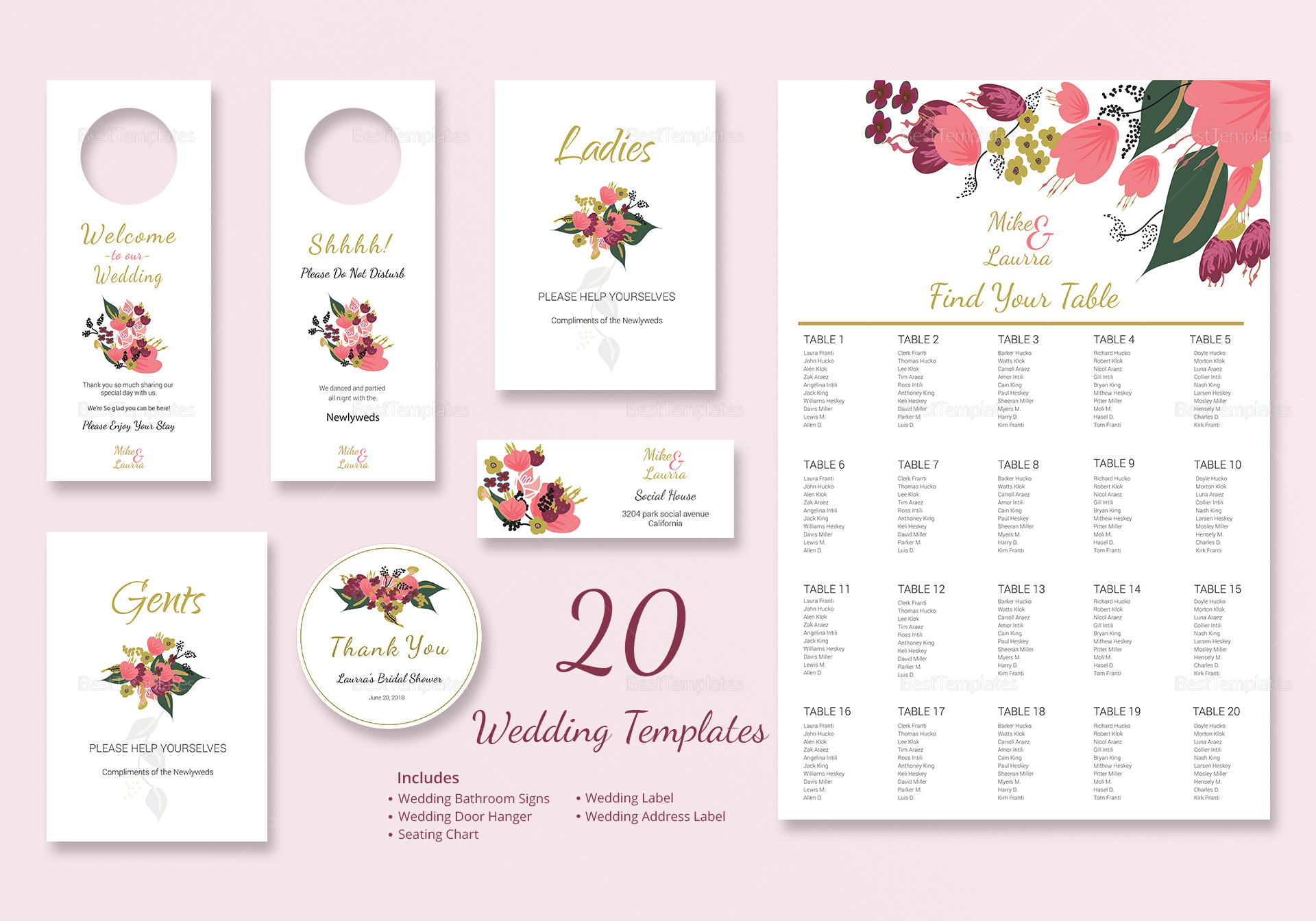 Burgundy Floral Wedding Design Templates in Word, PSD, InDesign ...