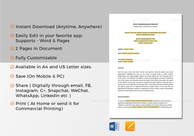 Policy Memo Template in Word, Google Docs, Apple Pages
