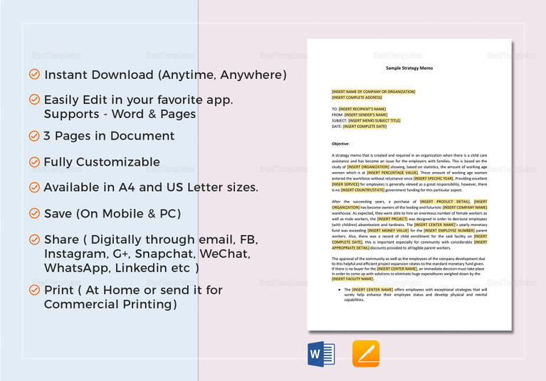 Strategy Memo Template in Word, Google Docs, Apple Pages