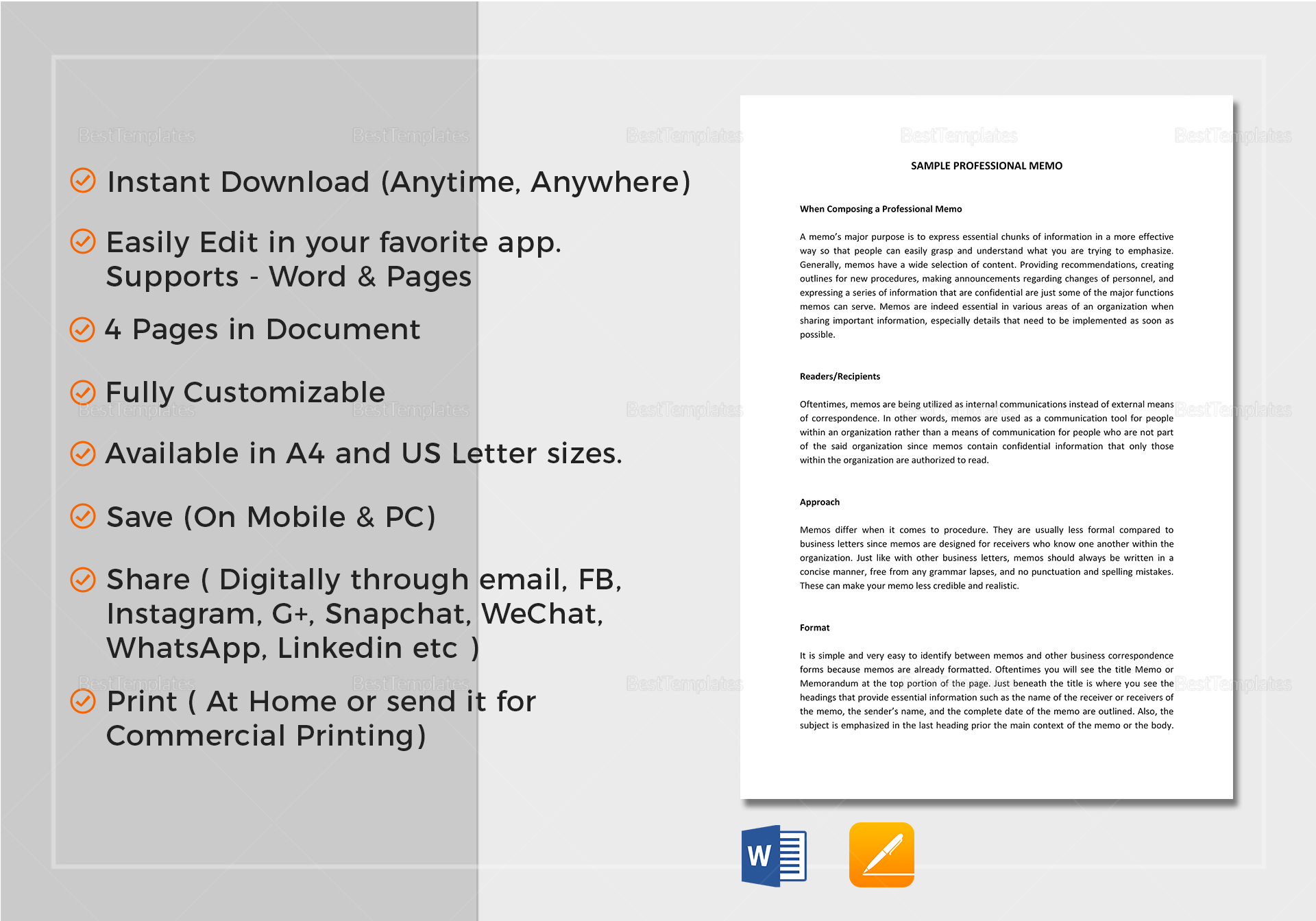 Official Professional Memo Template in Word, Google Docs, Apple Pages
