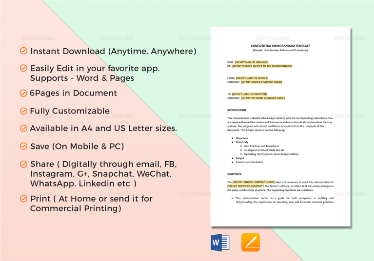 Confidential Memo Template in Word, Google Docs, Apple Pages