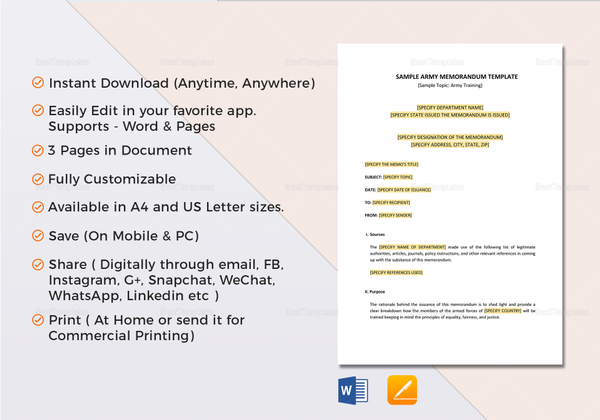 Army Memorandum Template in Word, Google Docs, Apple Pages