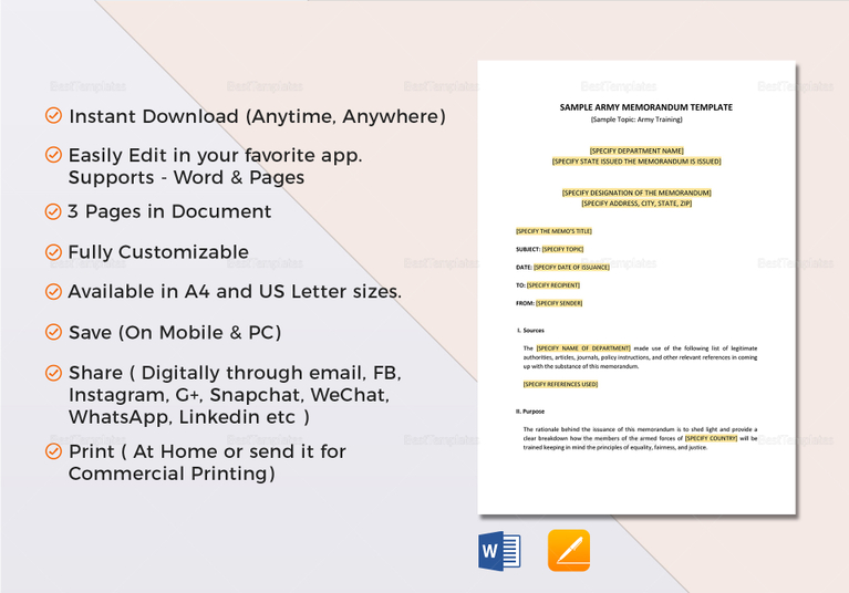 Army Memorandum Template in Word, Google Docs, Apple Pages
